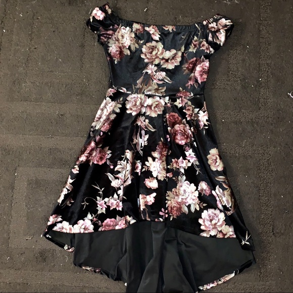 Windsor | Dresses | Black Velvet Floral Highlow Dress | Poshmark